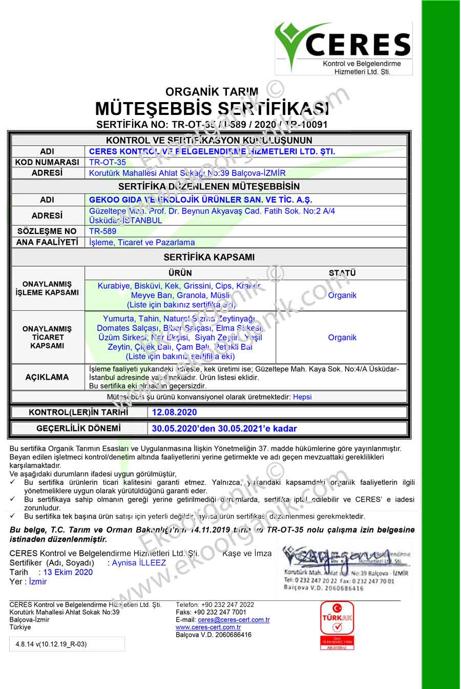 Gekoo Organic Food Ceres Certificate - Ekoorganik